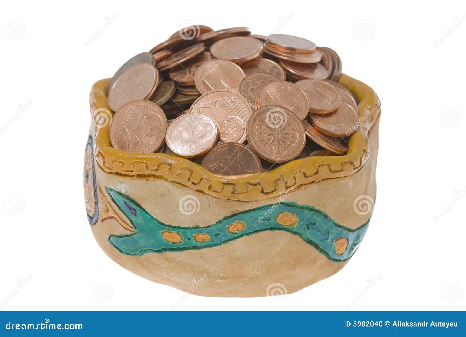 Clay bowl with coins stock photo. Image of coin, full - 3902040