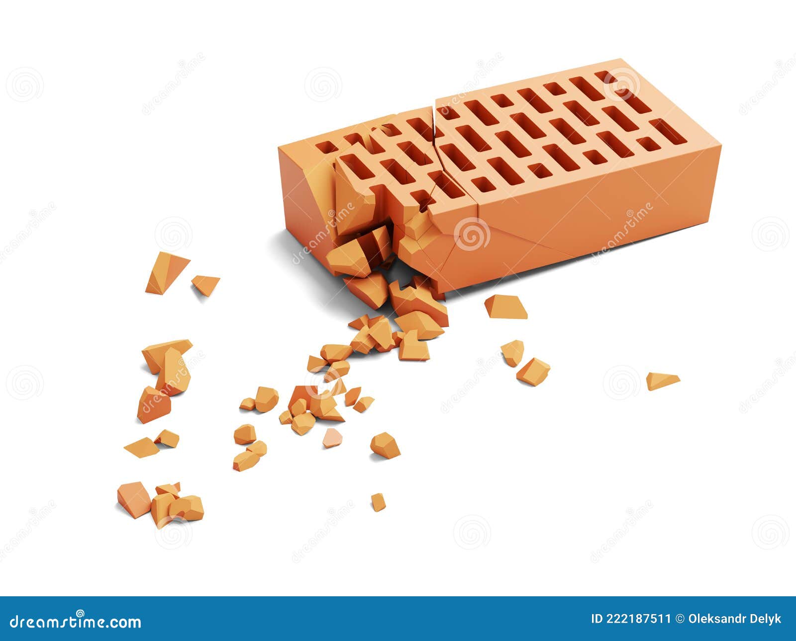 Clay Brick Broken into Pieces Isolated on White Background 3d Stock ...