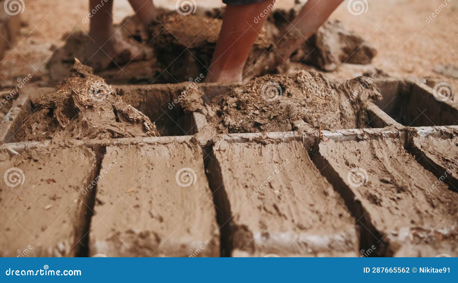 Clay Bricks Making Traditional Method in Central Asia. Handmade Work ...