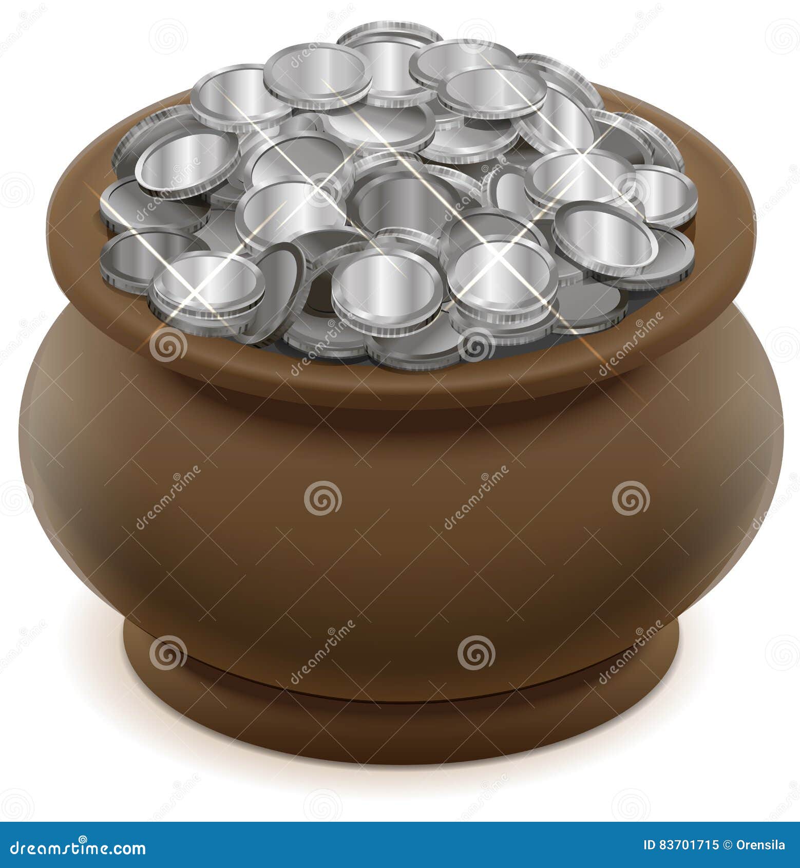 Clay Ceramic Pot with Silver Coins Stock Vector - Illustration of clay ...