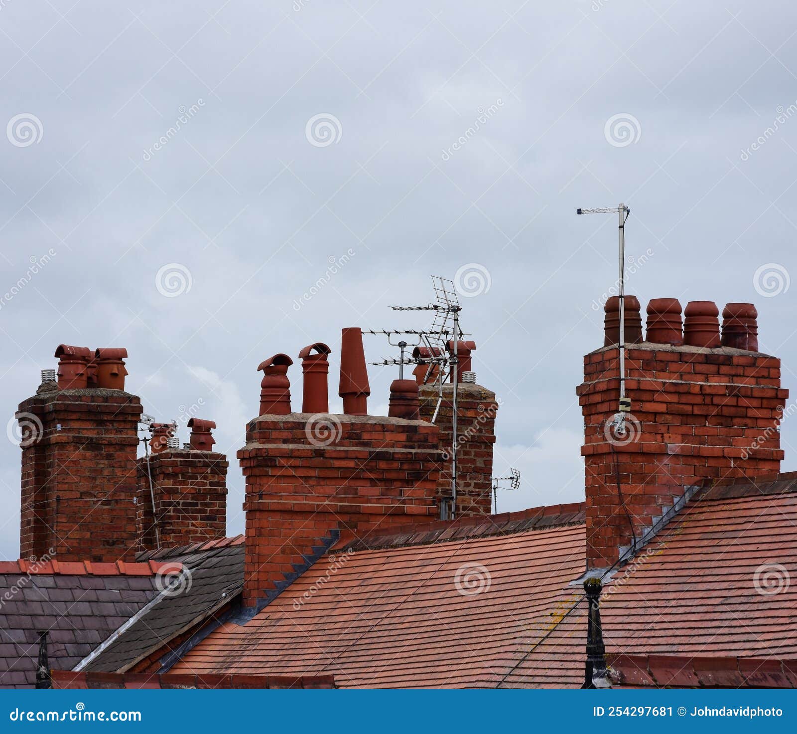 Clay Chimney Pots on Rooftops Stock Image - Image of domestic, britain ...