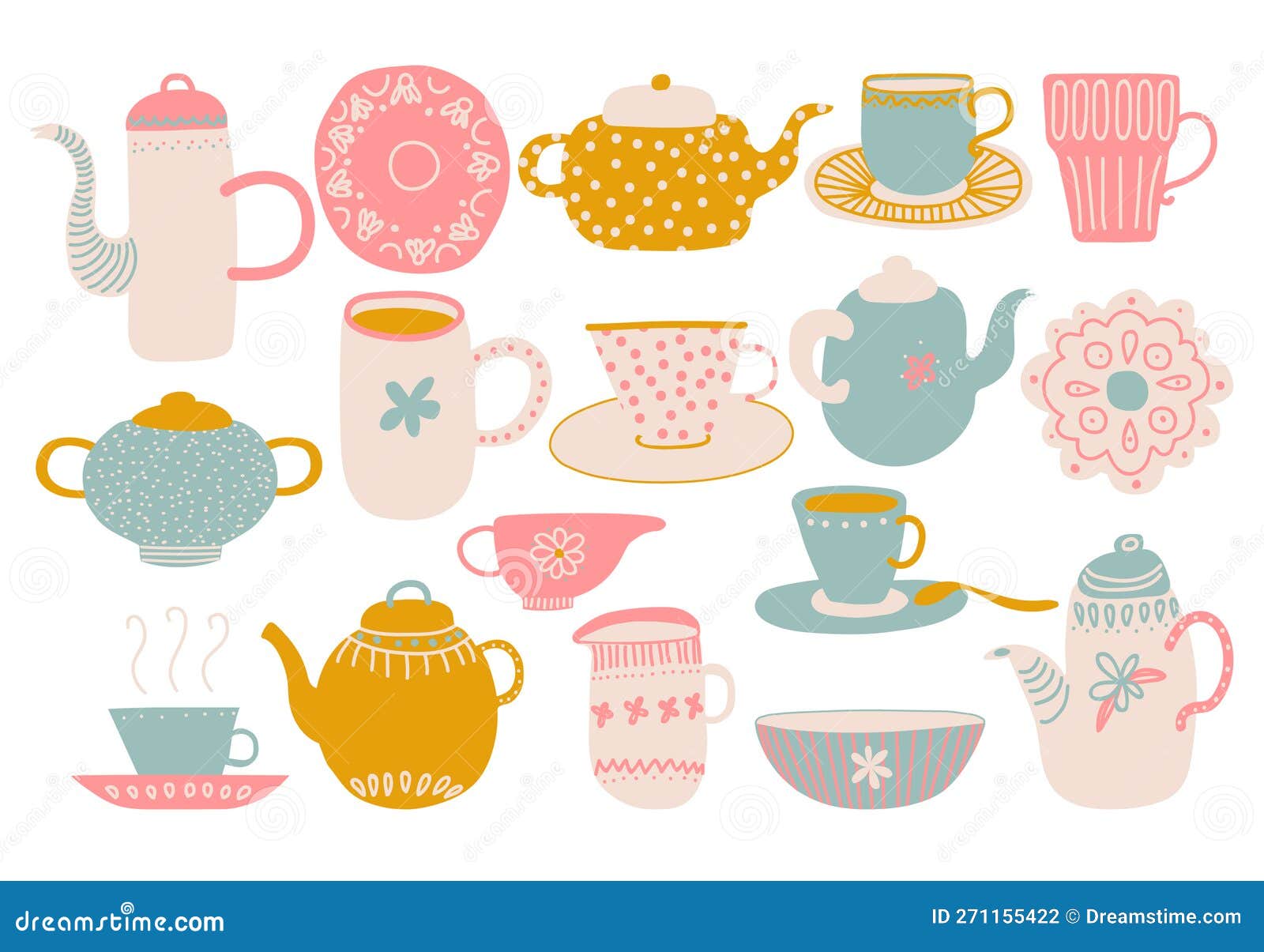 Clay Crockery and Ceramic Utensils As Kitchenware Vector Set Stock ...