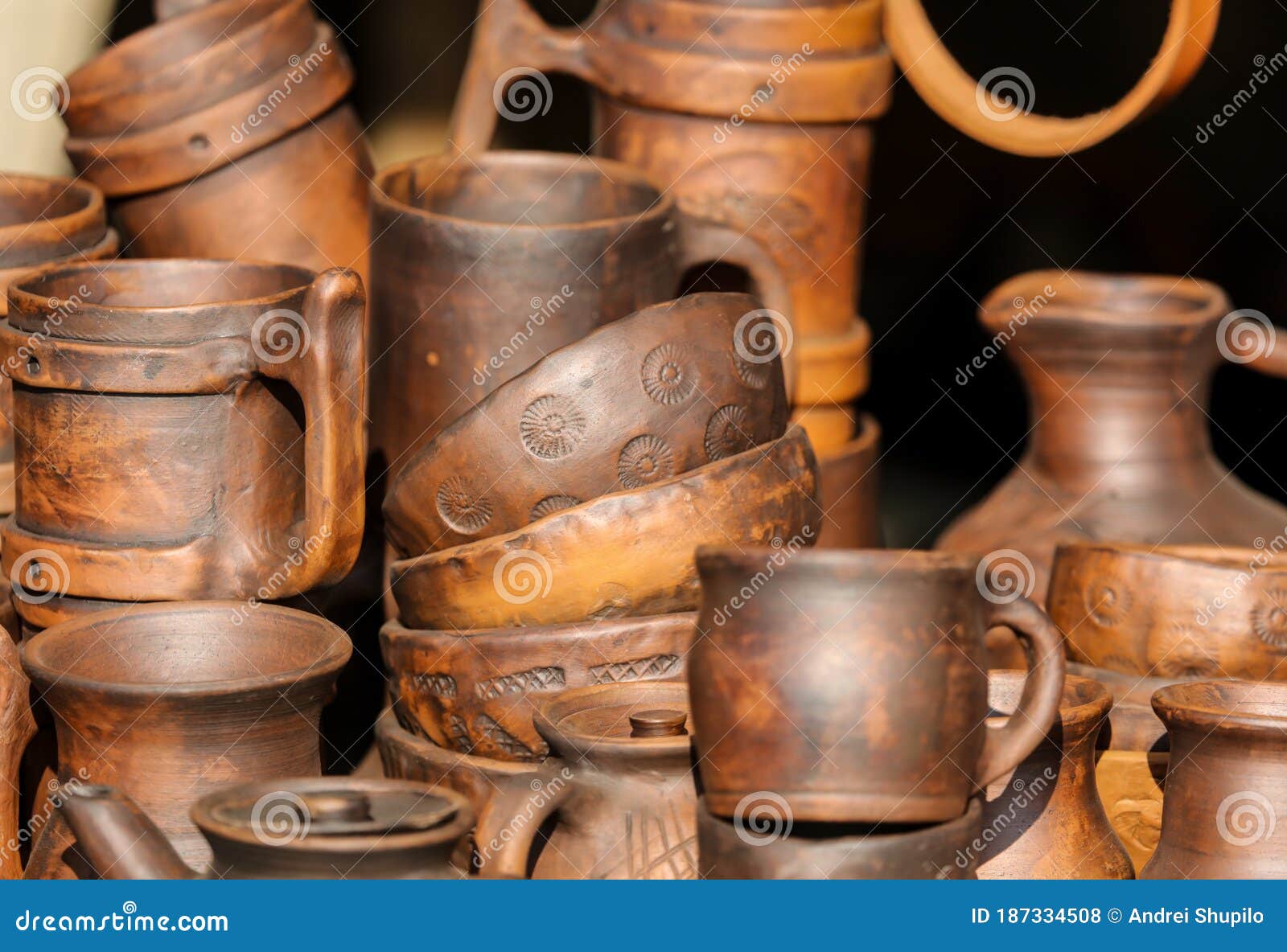 Clay dishes on a counter stock photo. Image of decorative - 187334508