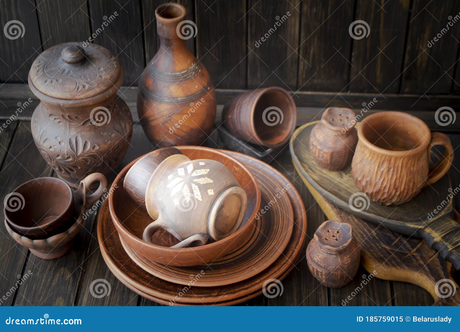 Clay Dishes. a Set of Pots Made of Clay . Belarus Traditional Design ...