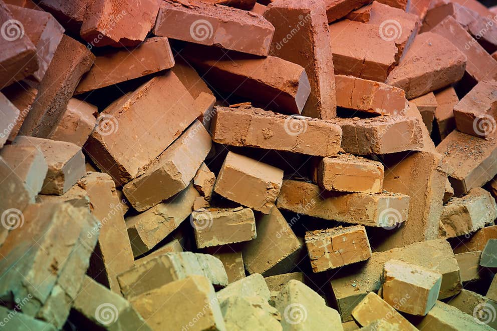 Clay Handmade Bricks. a Pile of Bricks Stock Image - Image of cement ...