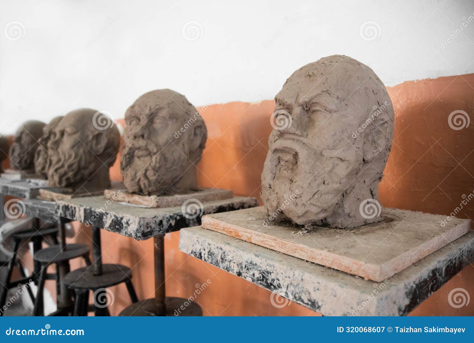 Clay Head Models of an Antique Greek for Artist Drawing Training. Stock ...