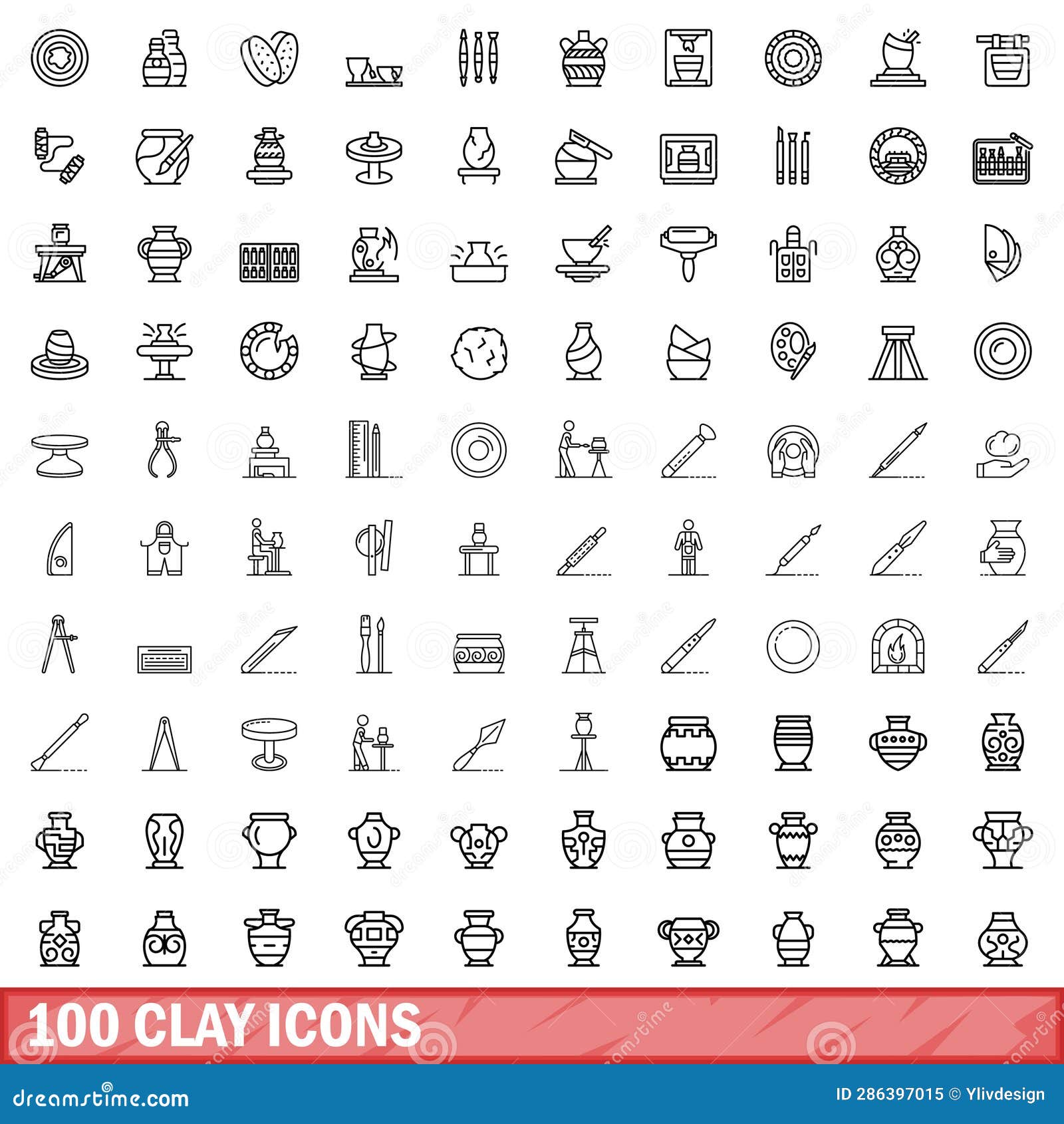 100 Clay Icons Set, Outline Style Stock Illustration - Illustration of ...