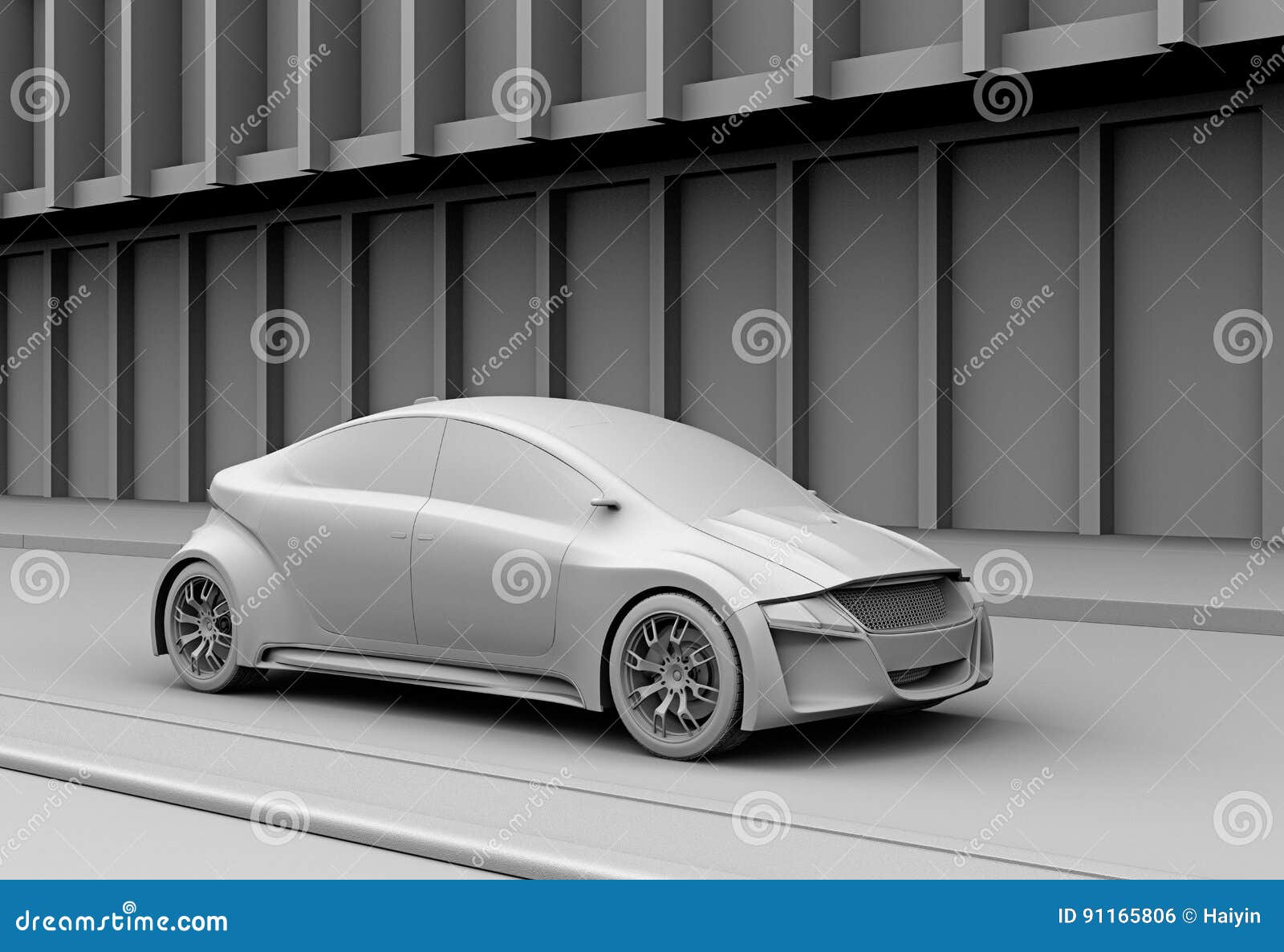 Clay Model Rendering of Electric Car on the Street Stock Illustration ...