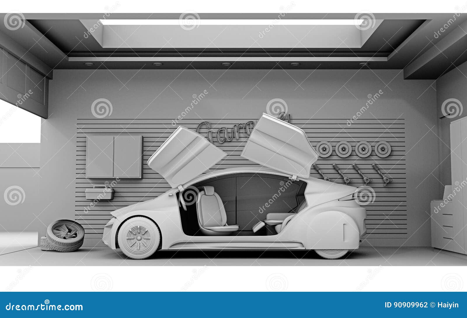 Clay Model Rendering of Garage Interior Stock Illustration ...
