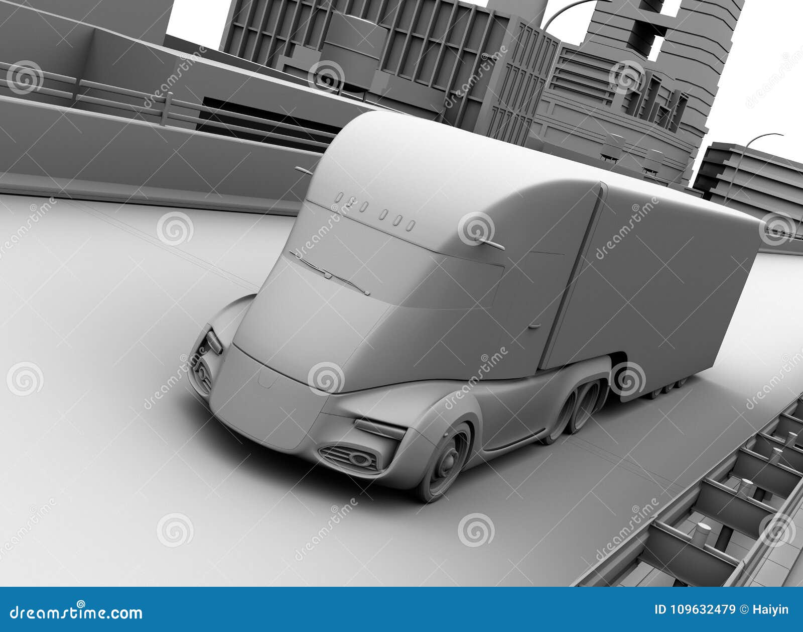 Clay Model Rendering of Self-driving Electric Semi Truck Driving on ...