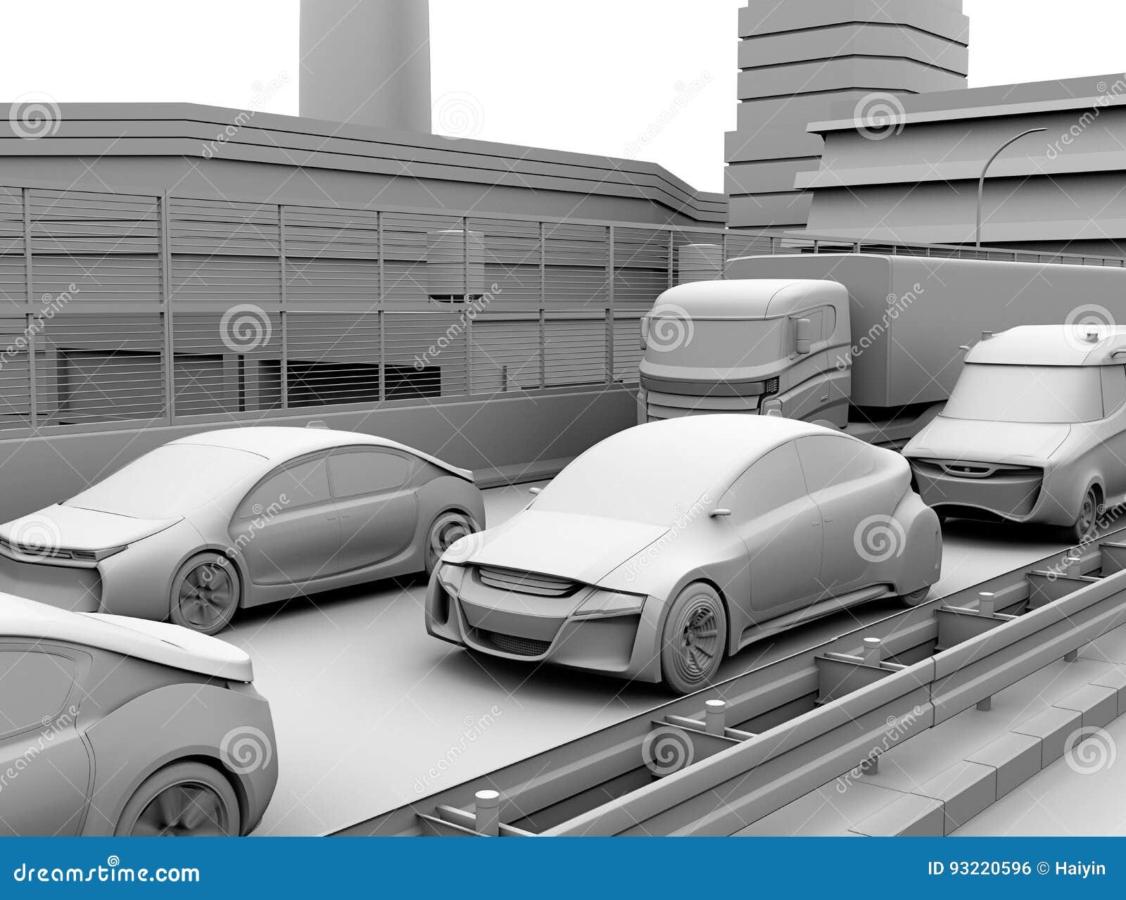 Clay Model Rendering of Traffic Jam on a Highway Stock Illustration ...