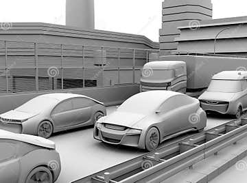 Clay Model Rendering of Traffic Jam on a Highway Stock Illustration ...