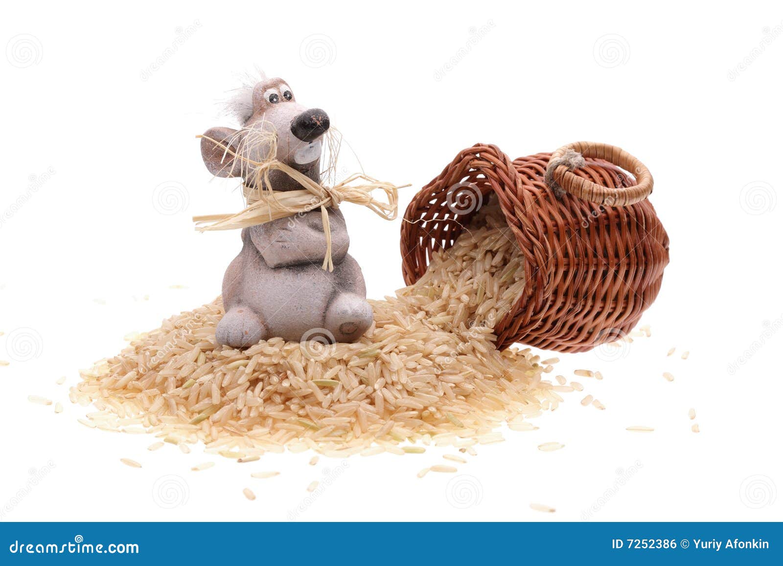 The Clay Mouse with a Basket of Rice Stock Photo - Image of isolated ...