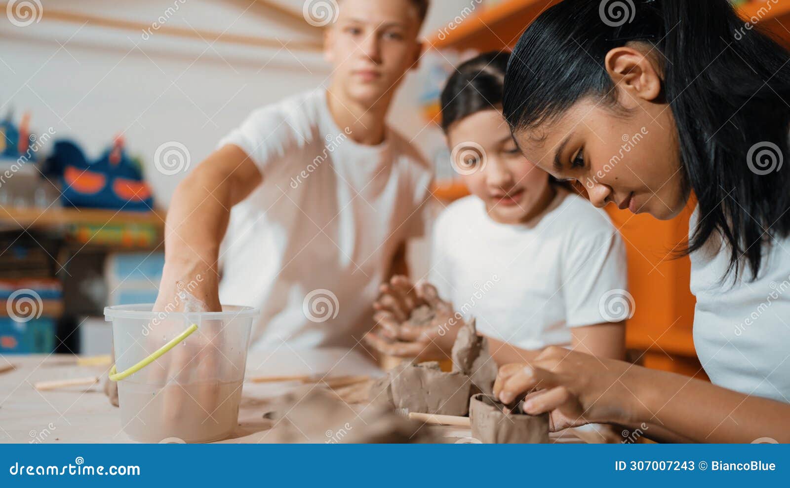 Clay Piece Placed on Table while Diverse Children Modeling Clay ...