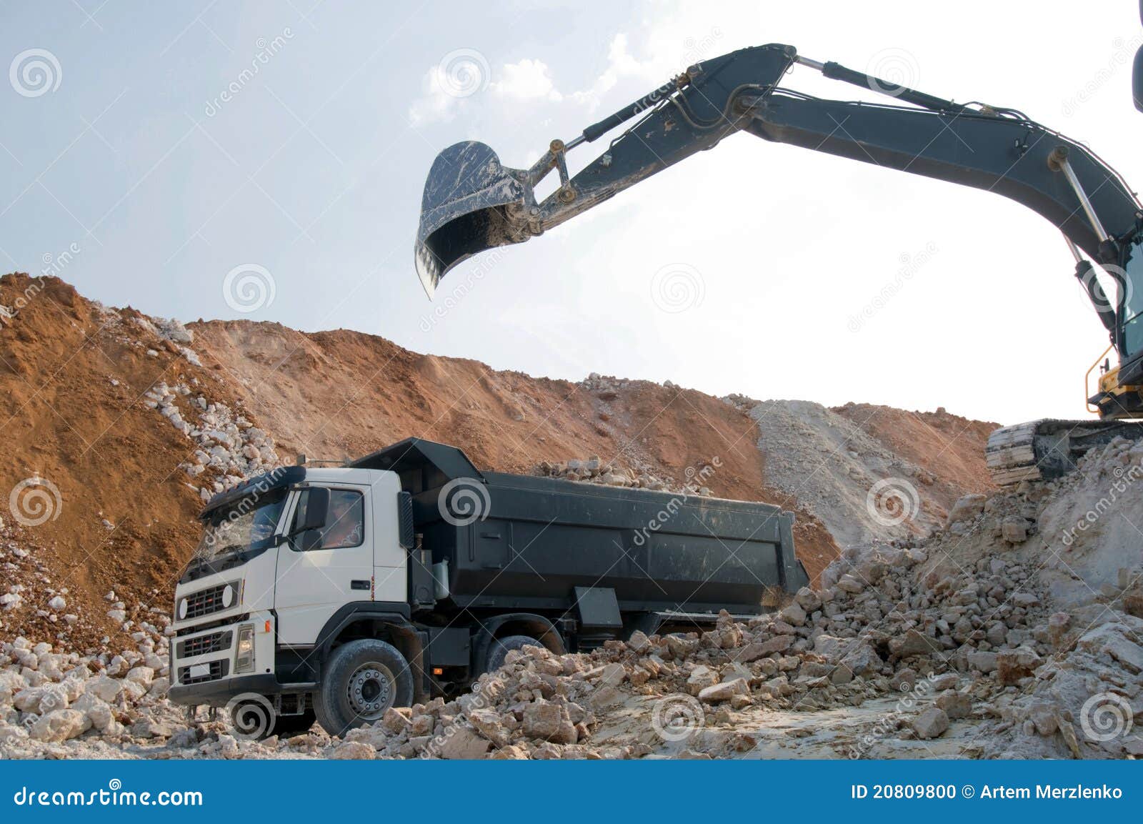 Large Lorry Transports The Crane To The Construction Site With People ...