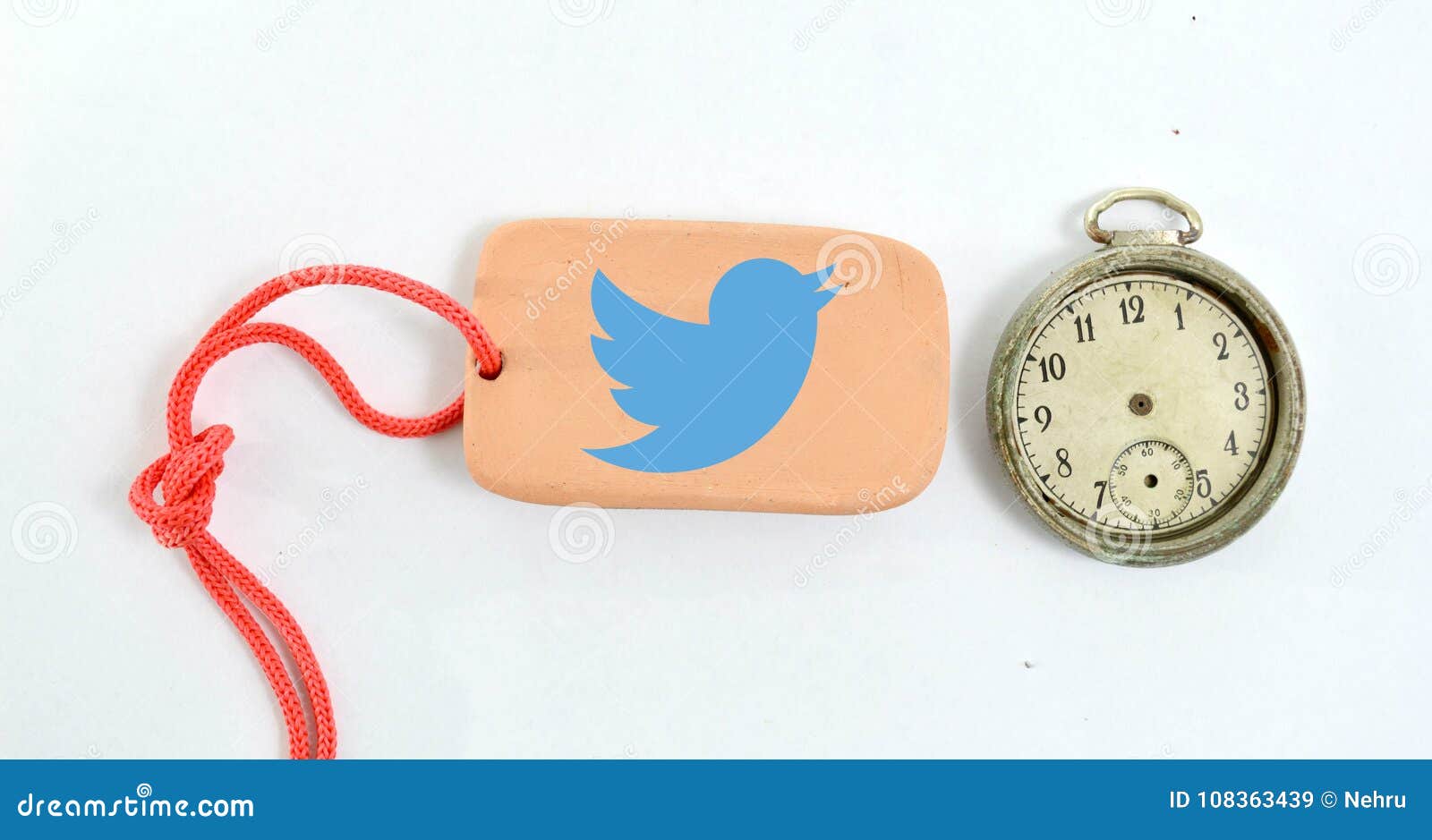 Clay Plate and Vintage Clock with Logo of Twitter Editorial Stock Image ...
