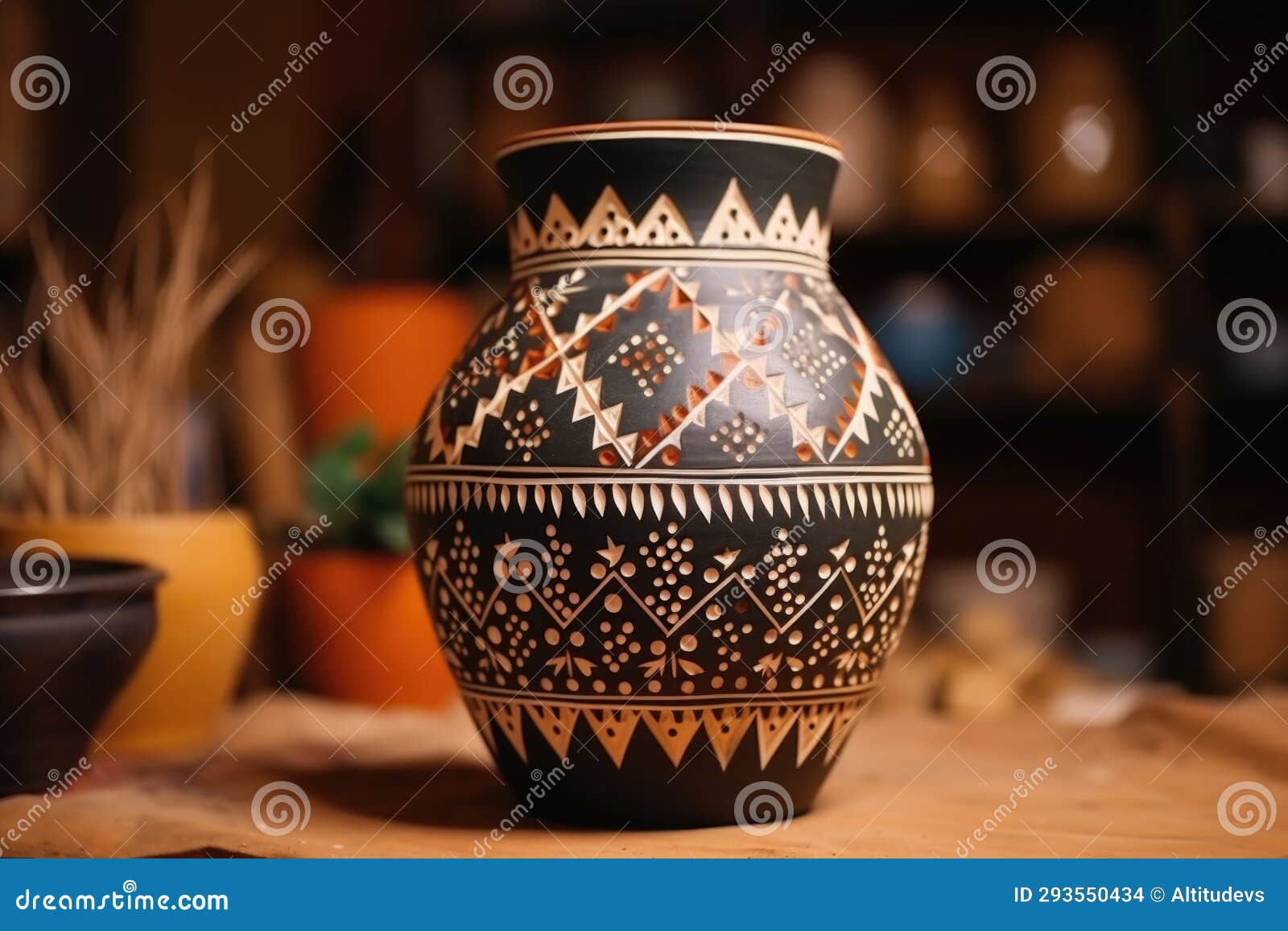 A Clay Pot Decorated with Ethnic Patterns in a Pottery Studio Stock ...