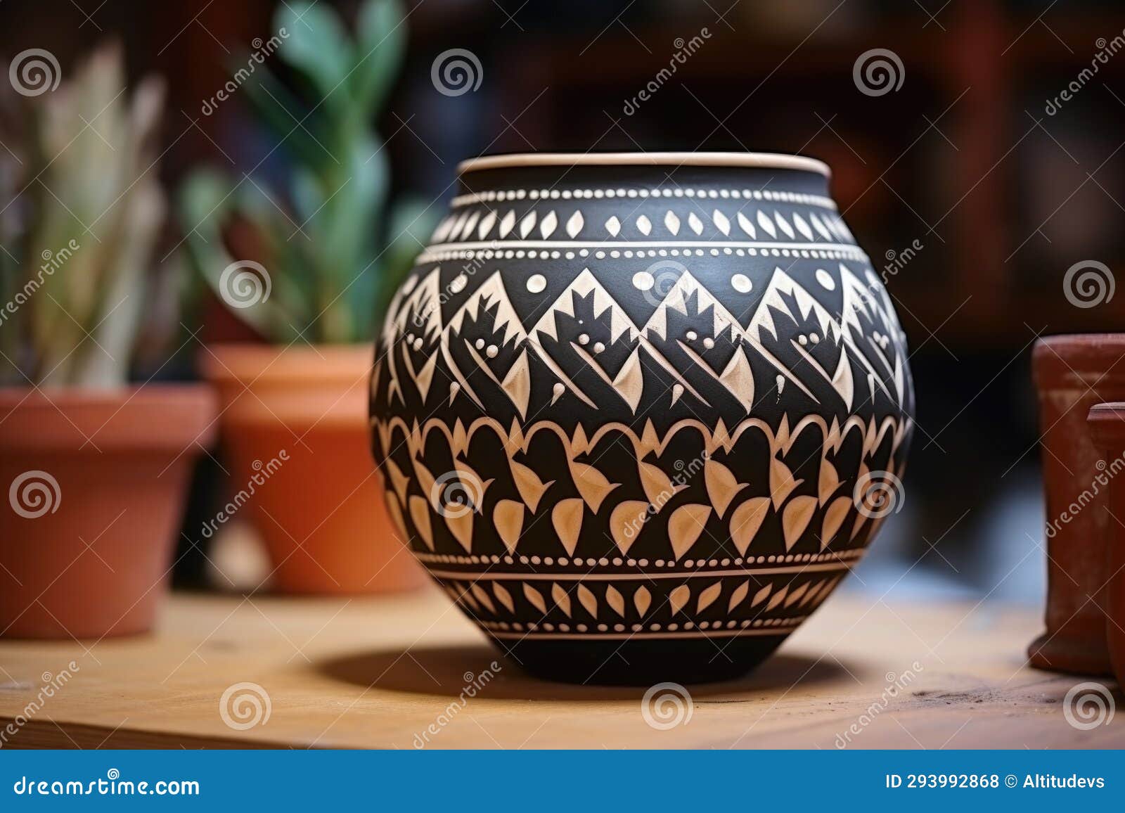 A Clay Pot Decorated with Ethnic Patterns in a Pottery Studio Stock ...