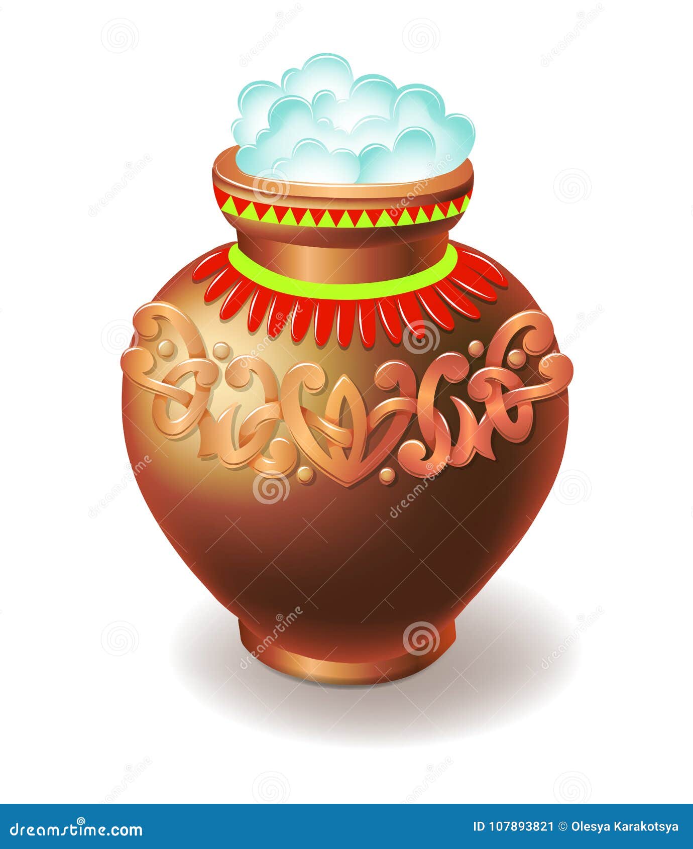 Clay Pot Filled with Rice on White Background Stock Vector ...