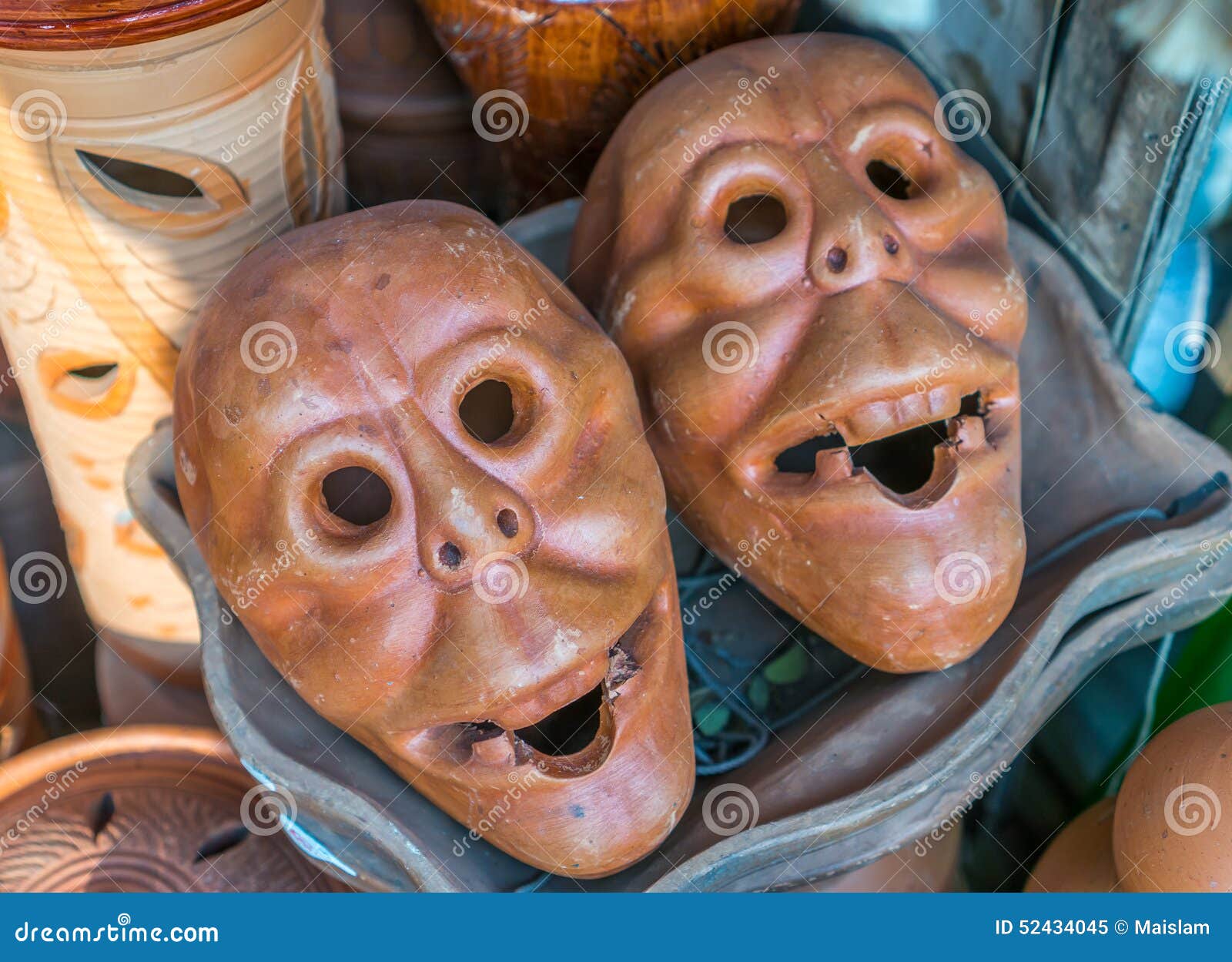 Clay pot masks stock image. Image of culture, india, earthenware - 52434045