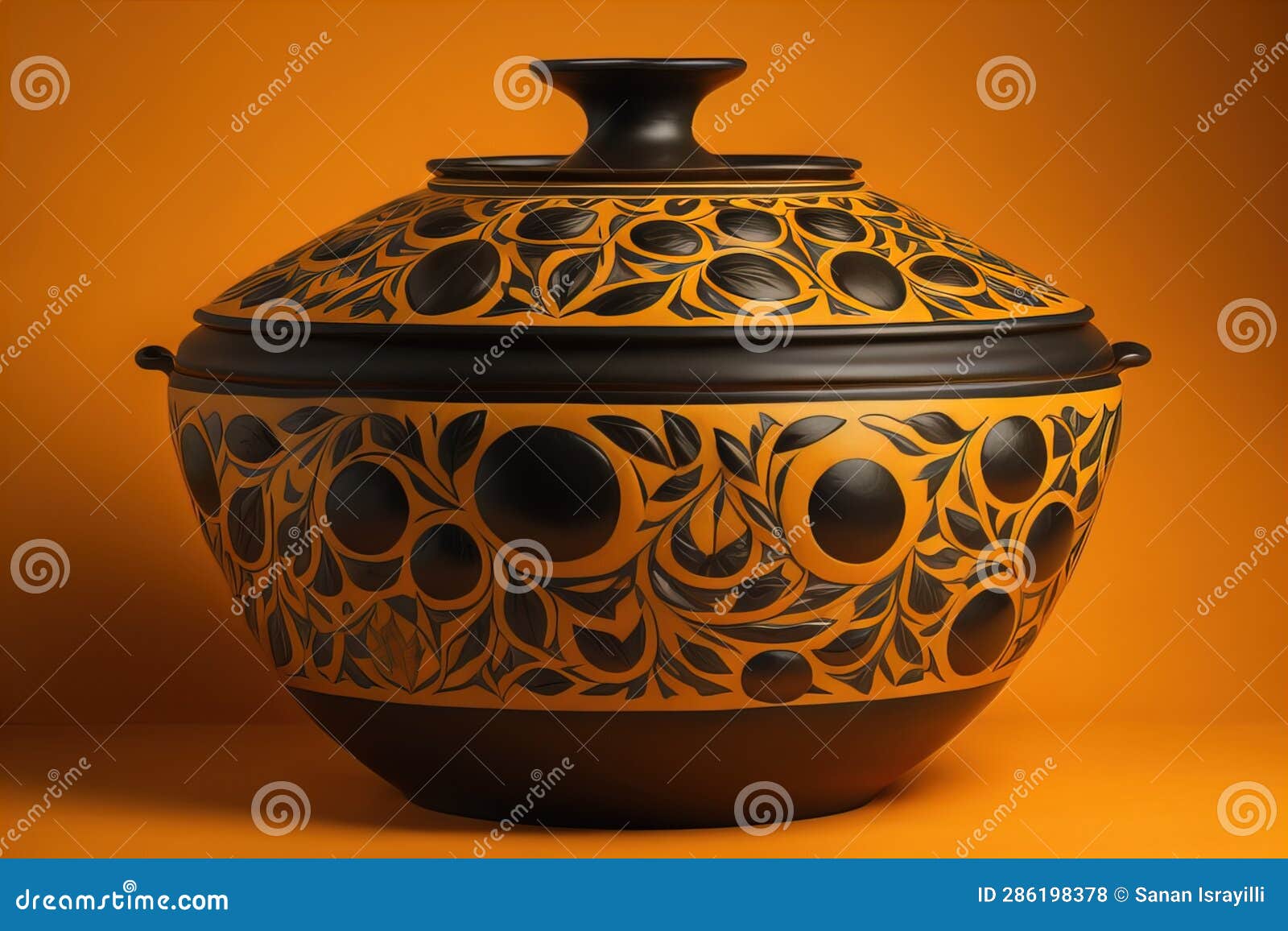 Clay Pot with Pattern on Orange Background. Generative Ai Stock Photo ...