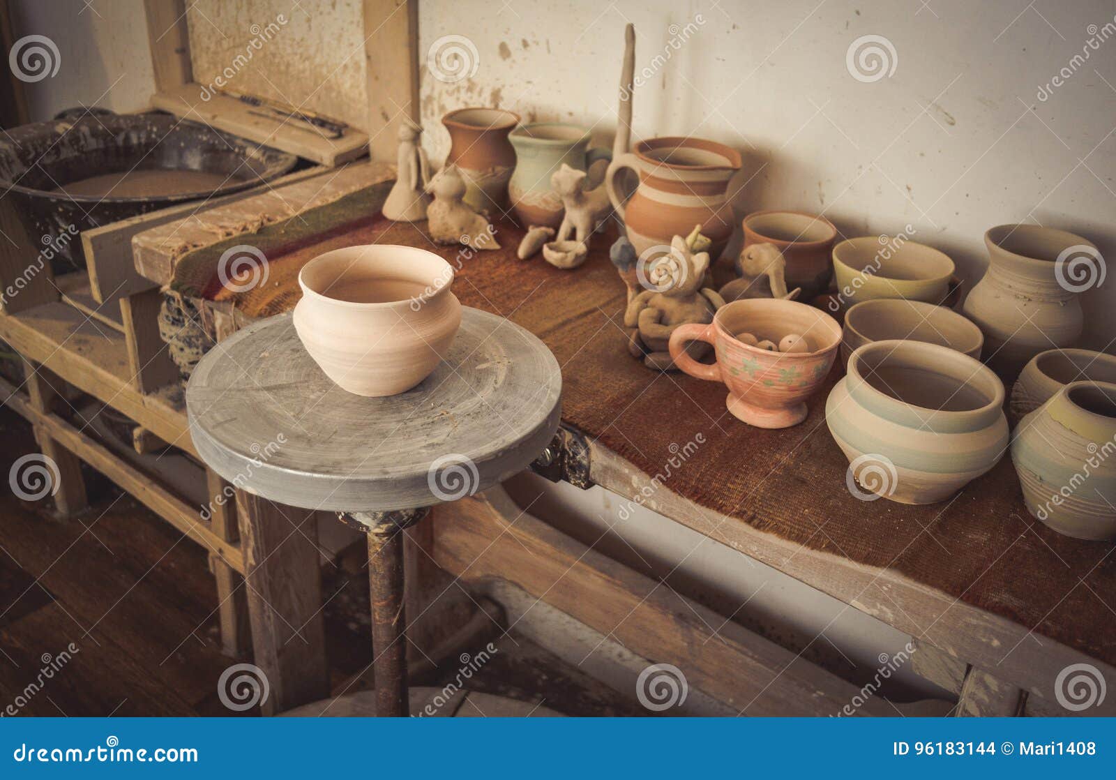 Clay Pot on a Potter`s Wheel Stock Photo - Image of master, making ...