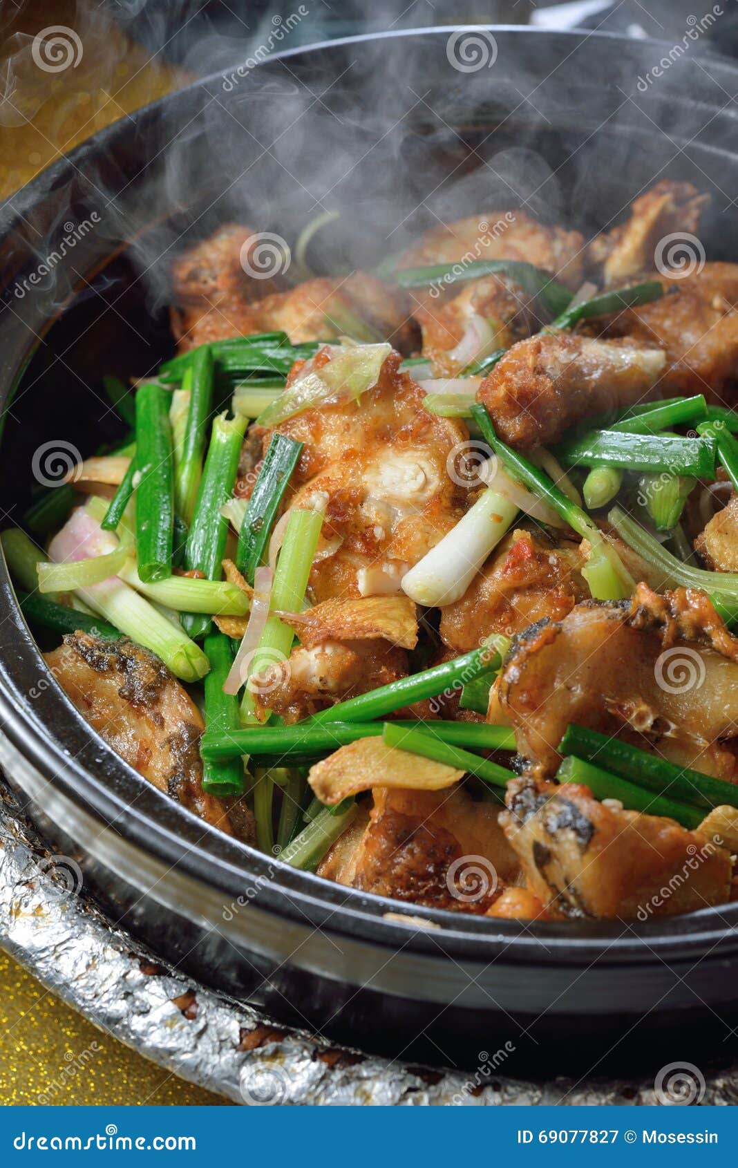 Clay pot steam Fish stock image. Image of duck, onion - 69077827