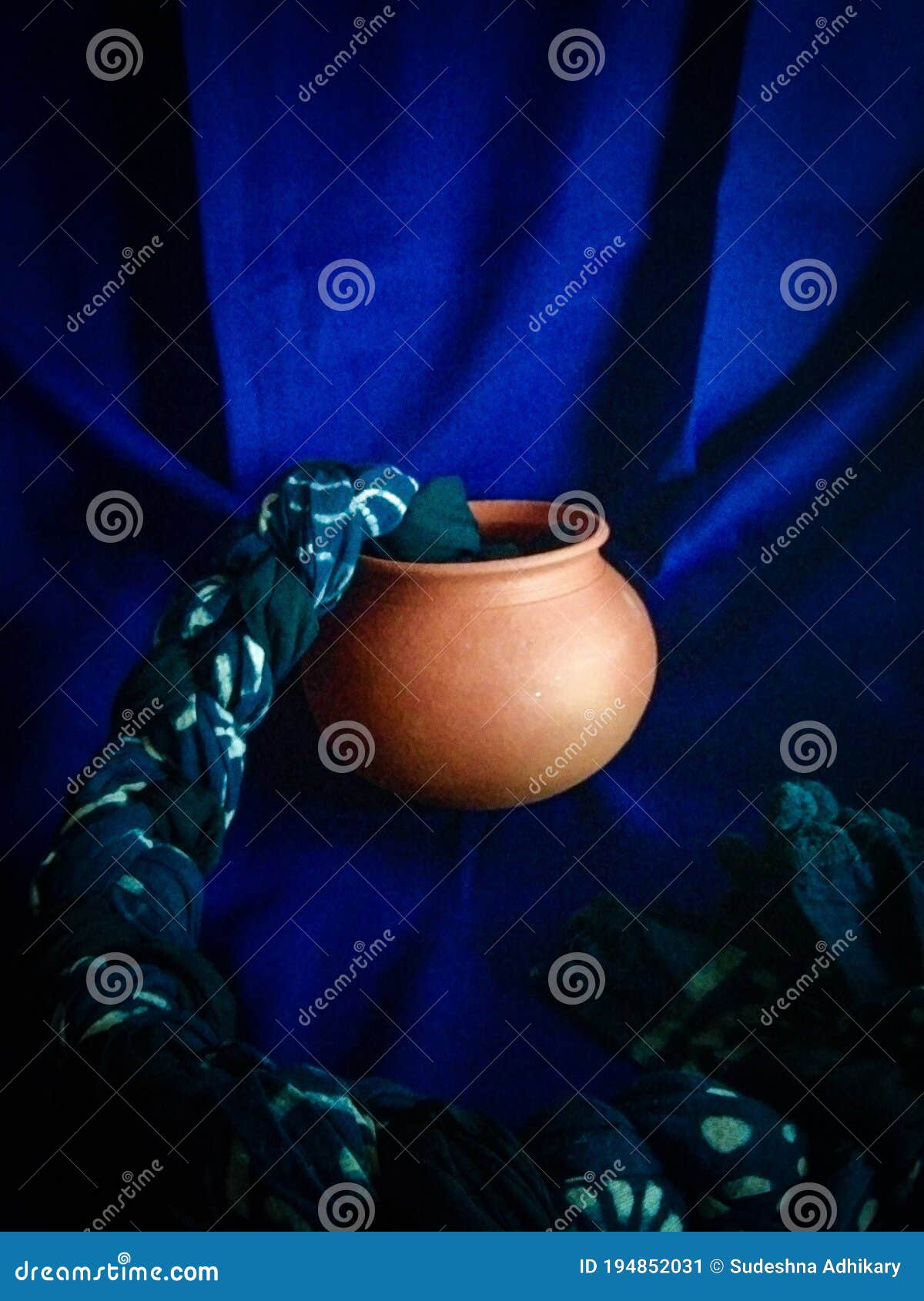 Clay Pot Still Life Set Up Against a Blue Background Stock Image ...