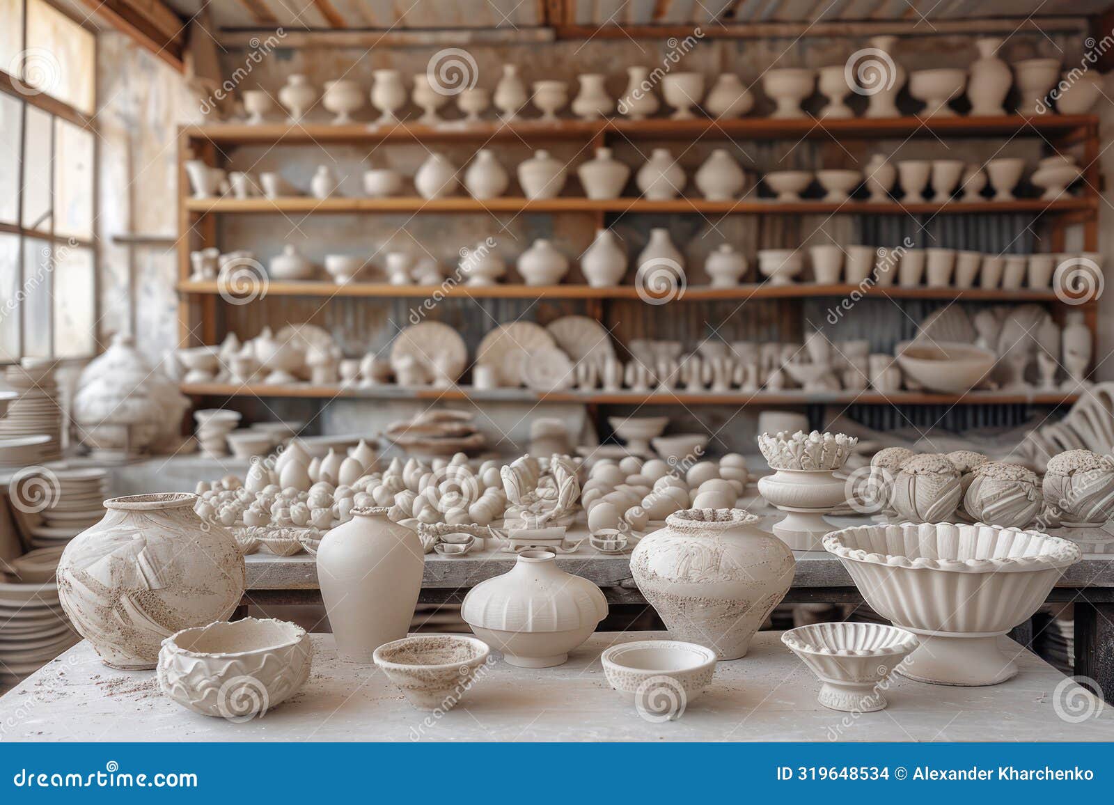 Clay Pot on the Workbench in the Workshop Extreme Closeup. Generative ...
