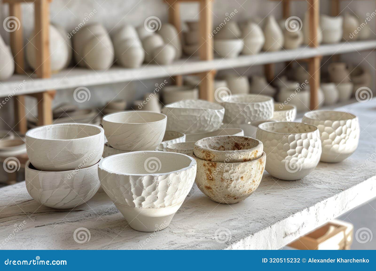 Clay Pot on the Workbench in the Workshop Extreme Closeup. Generative ...