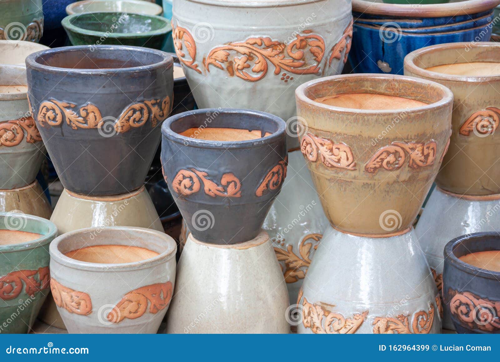 Clay pots stock image. Image of classic, colorful, ready - 162964399