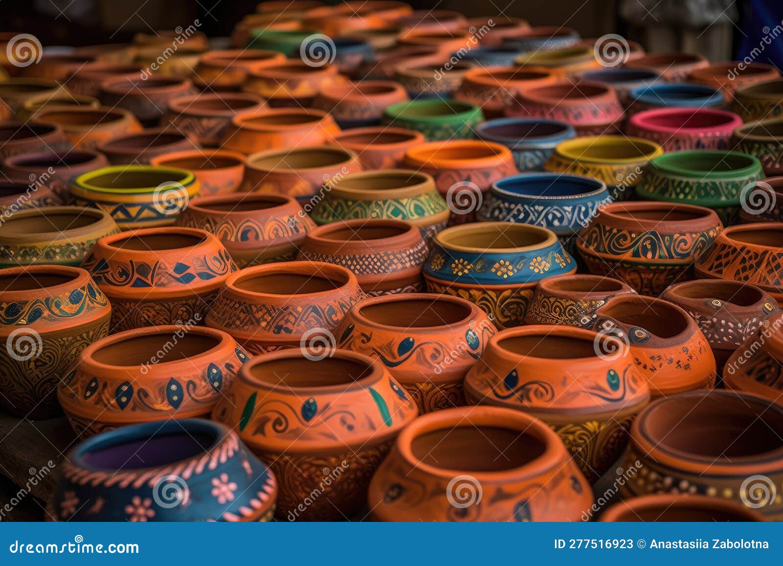 Clay Pots with Rangoli Patterns on Them. Generative AI Stock ...