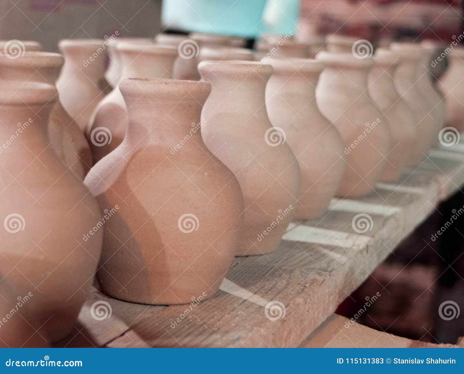 Clay Pots on a Shelf in the Pottery Stock Image - Image of ceramics ...