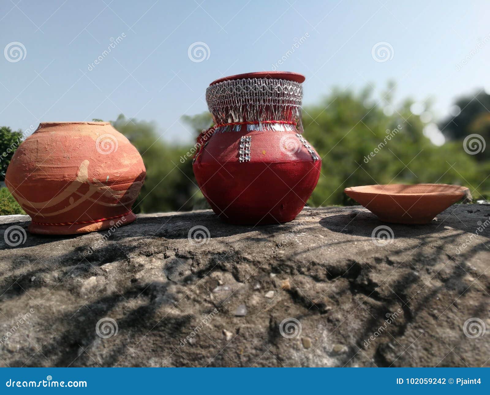 Clay pots stock photo. Image of three, pattern, plate - 102059242