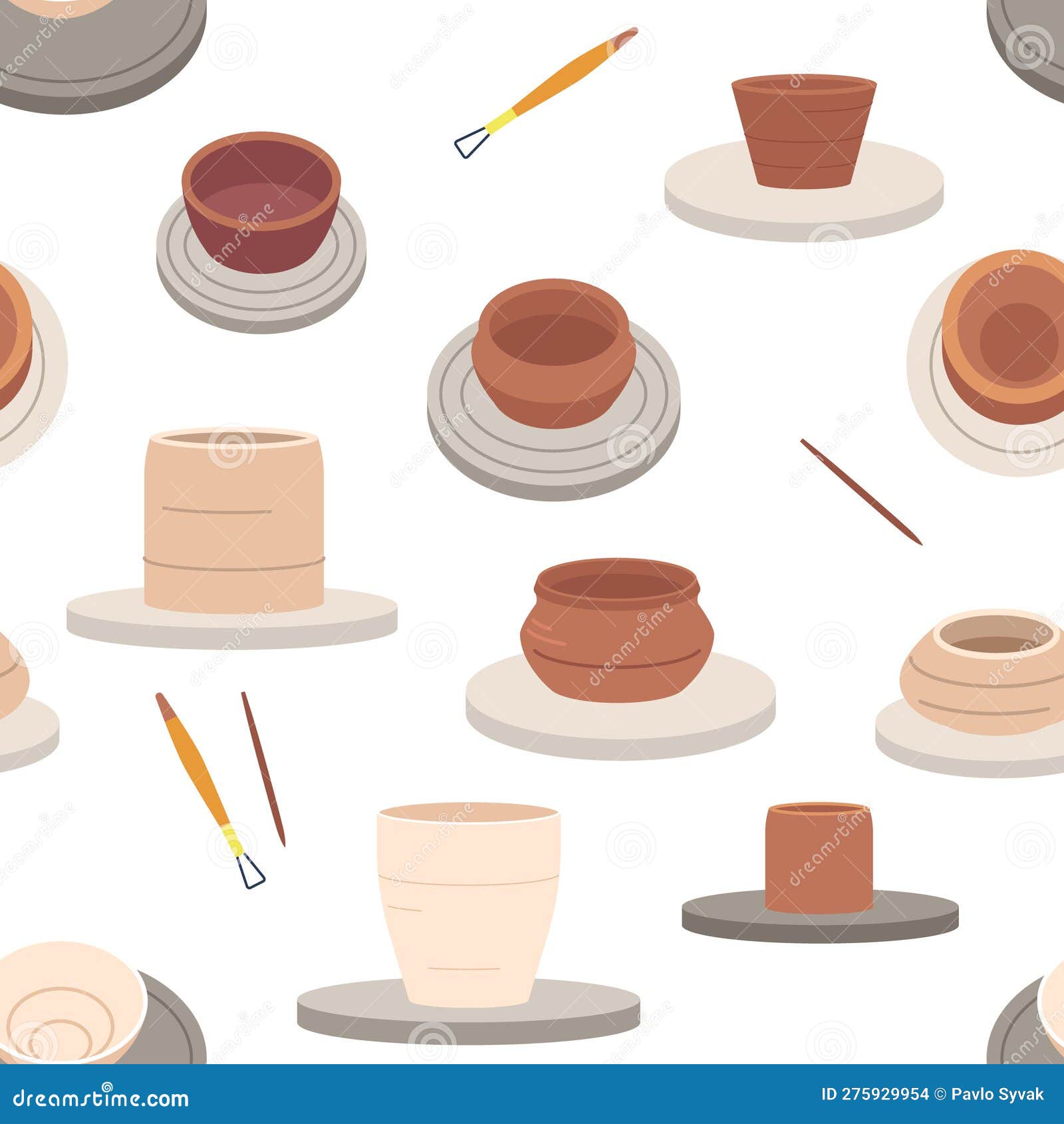Clay Potters Seamless Pattern Features Ceramic Pots, Pottery Tools ...