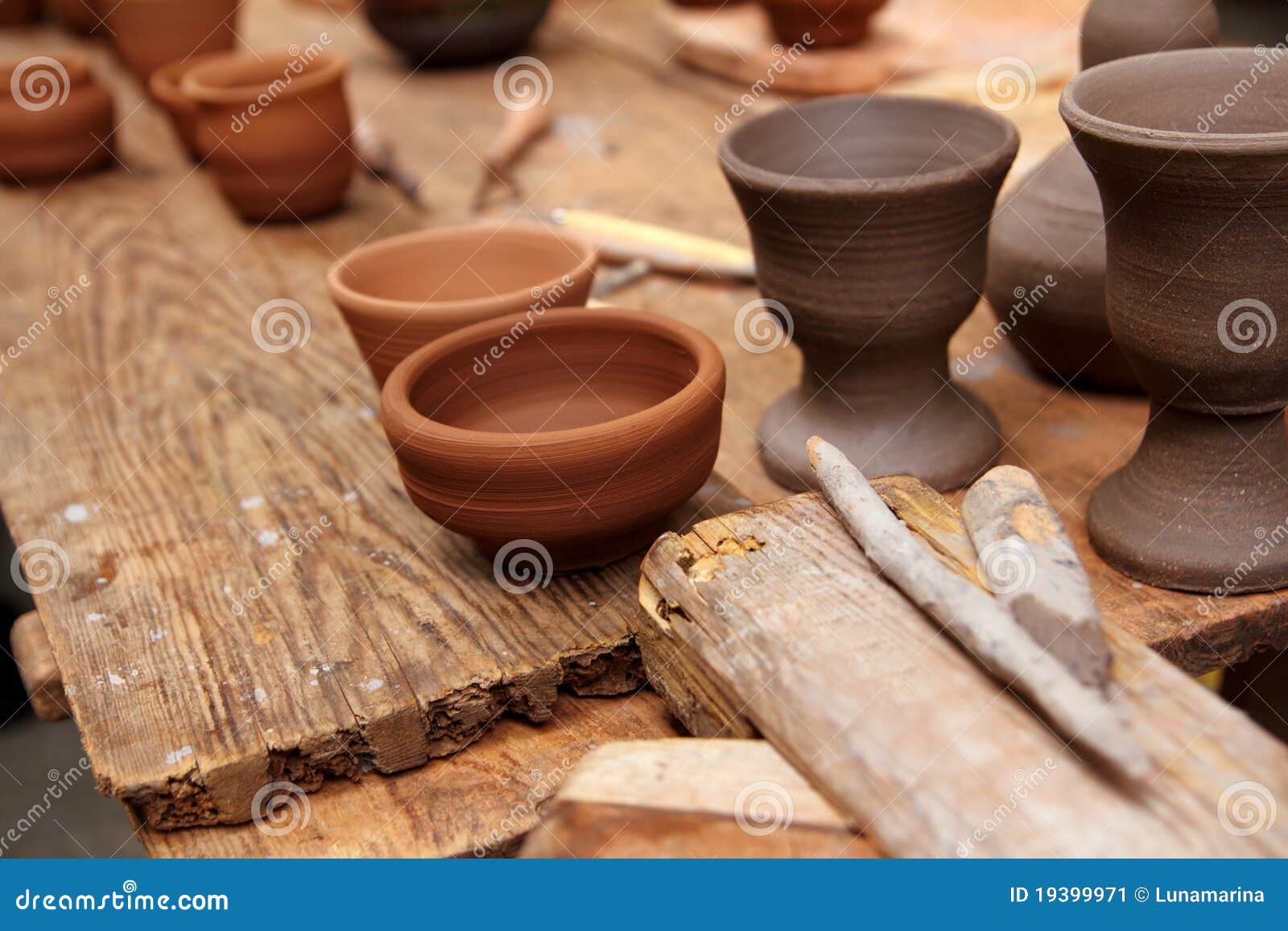 Clay Pottery Potter Handcrafts on Vintage Table Stock Image - Image of ...