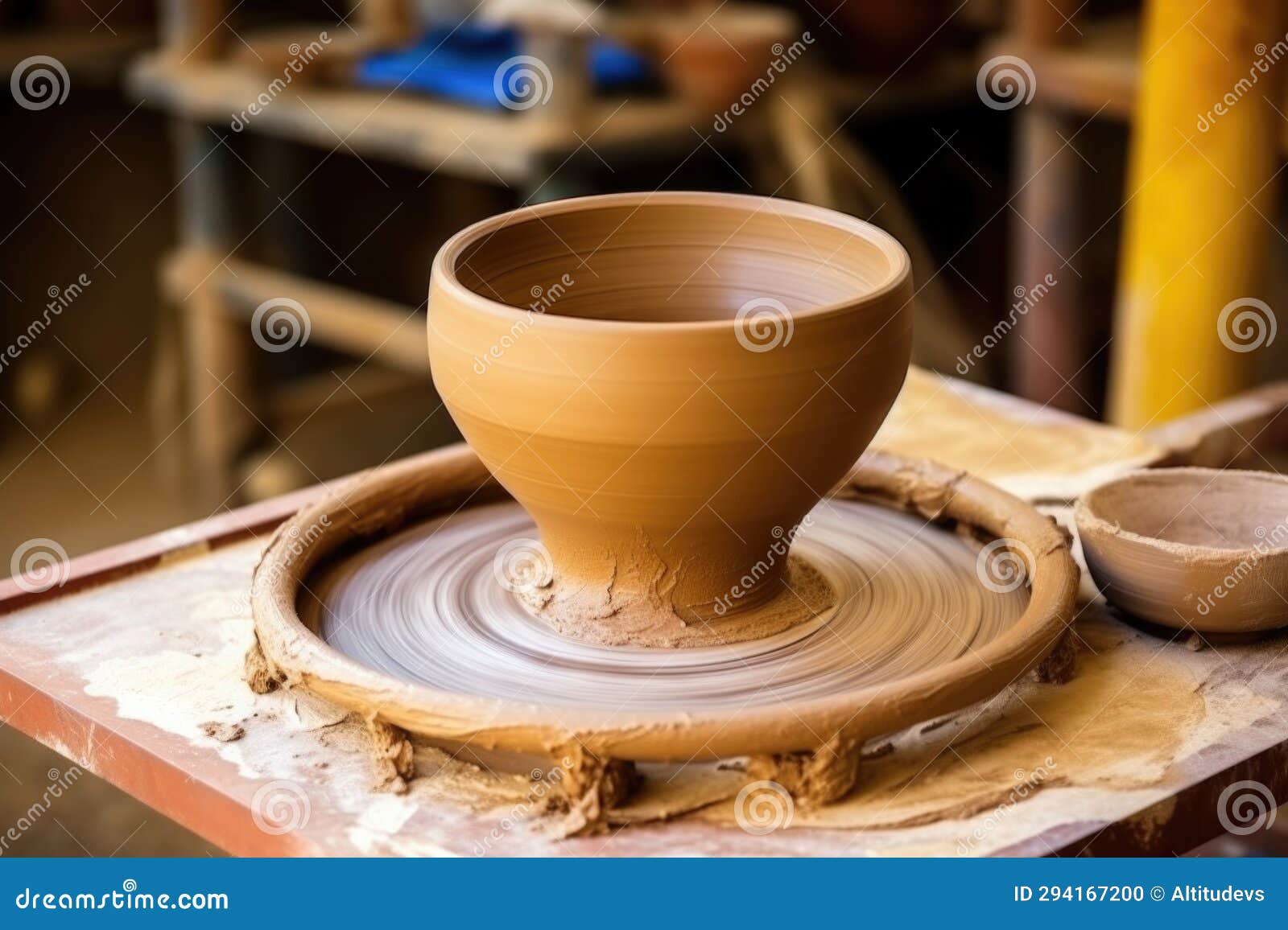 Clay Pottery Wheel with Unfinished Pot Stock Photo - Image of generated ...
