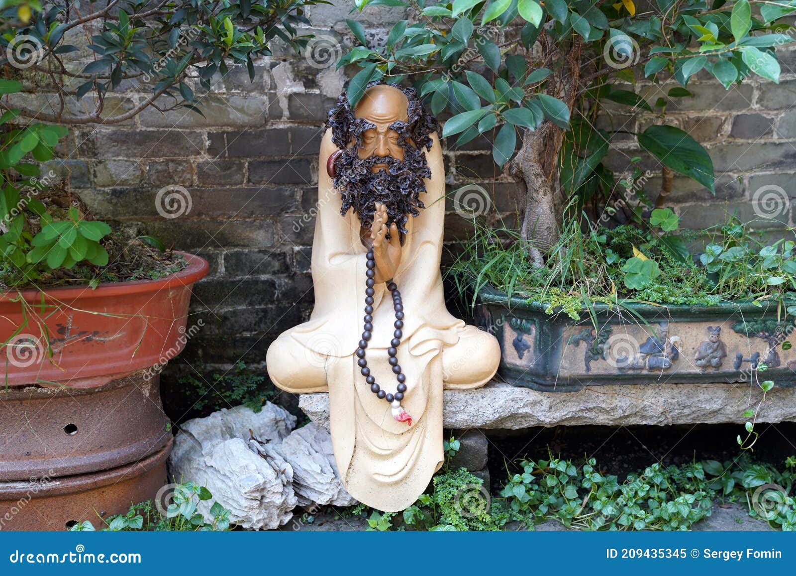 Clay Sculpture Monk in the Garden Stock Image - Image of buddhist ...
