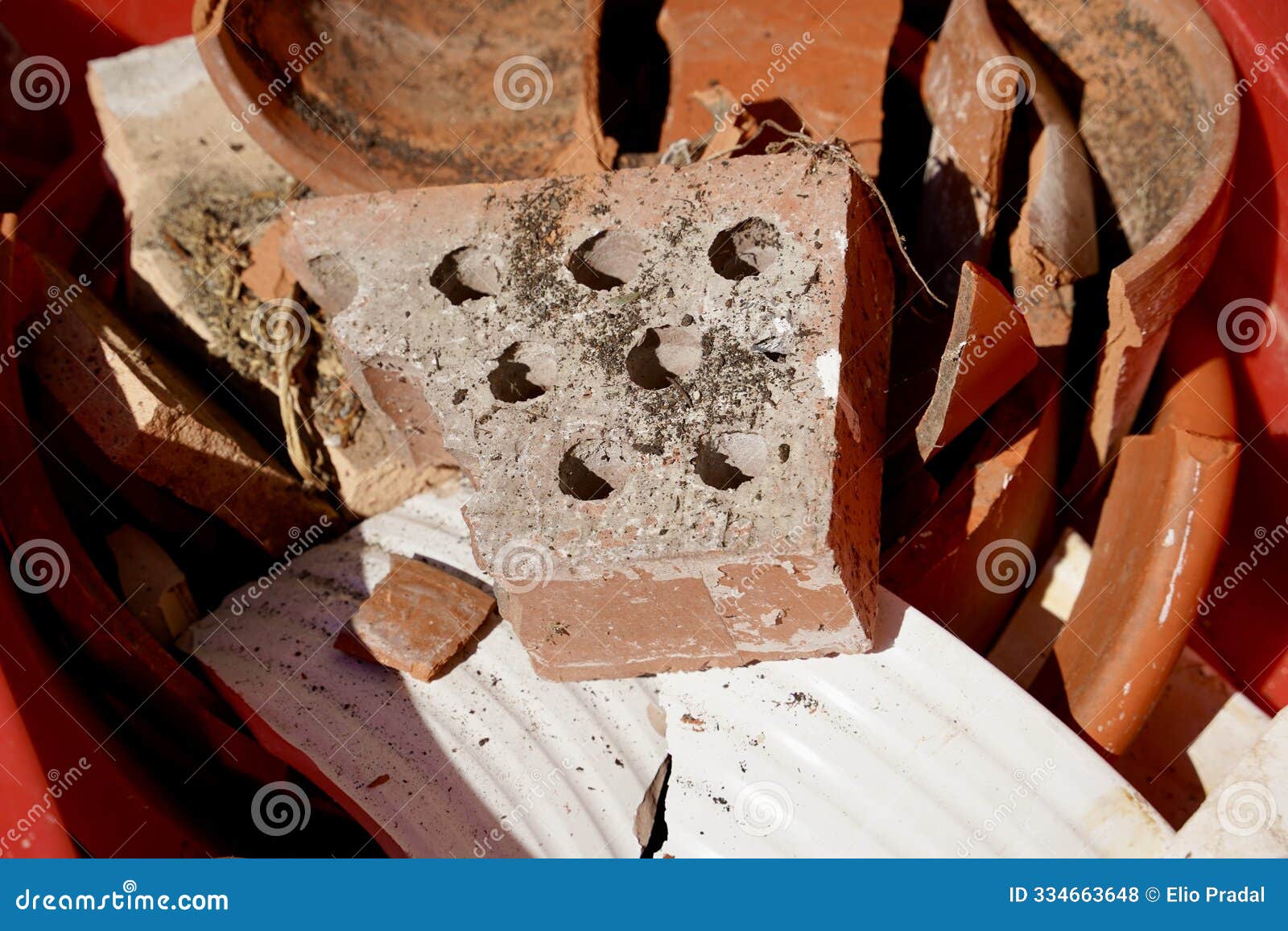 Clay Shards and Broken Vases and Bricks and Ceramic on Red Background ...