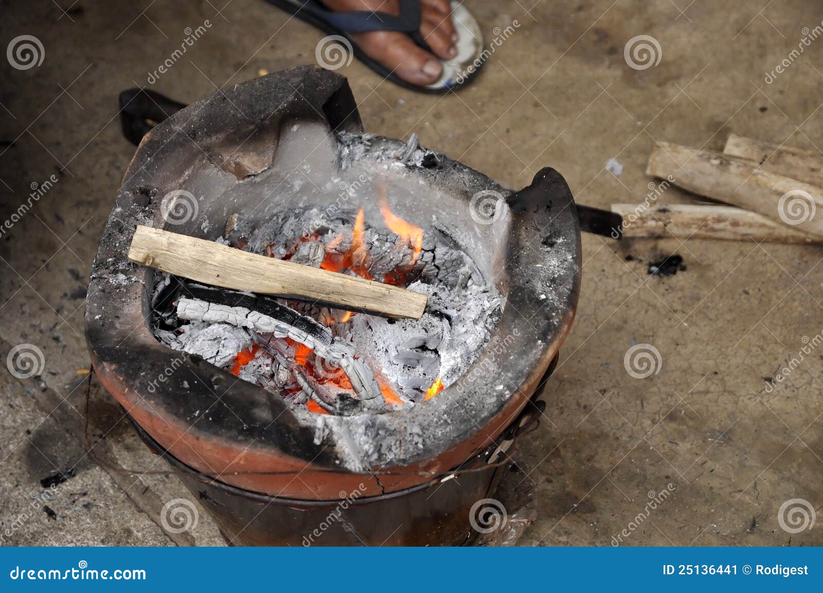 Clay Stove Burning Firewood Native Stock Image - Image of burn ...