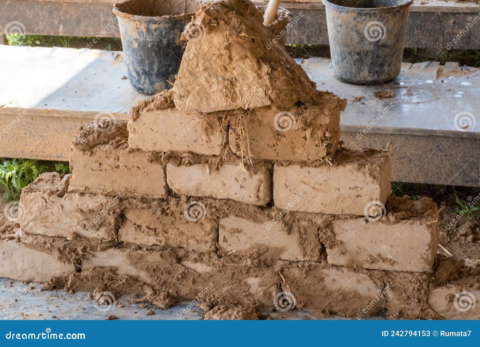 Clay and Straw Handmade Bricks Stock Image - Image of wall, used: 242794153