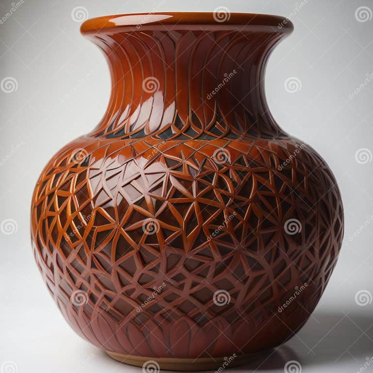 Clay Vase with a Pattern on a White Background. Handmade Stock ...