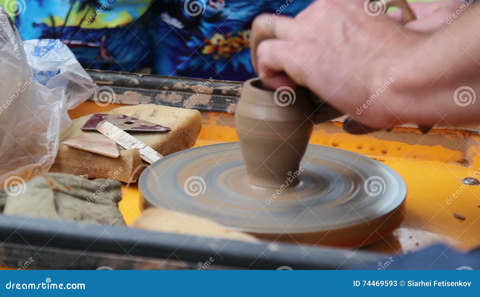 The Clay Vessel Created Via the Electric Potter Machine by Hand. Stock ...