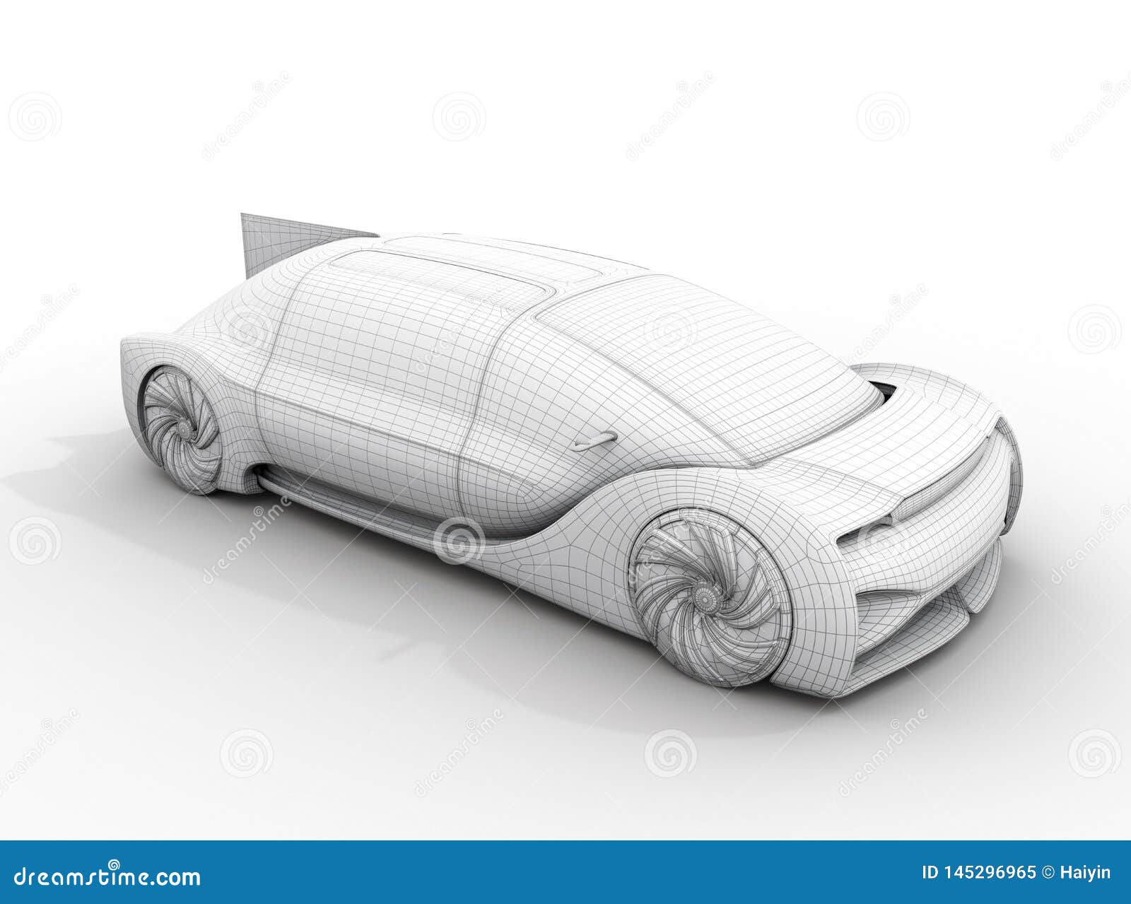 Clay Wireframe Rendering of Electric Car on White Background Stock ...