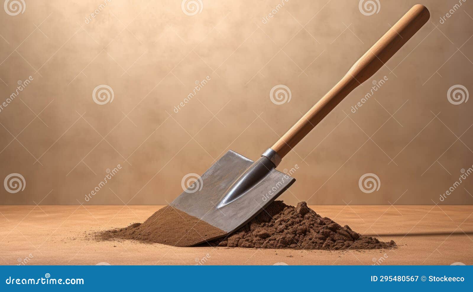 Clean and Aesthetic Skip Trowel Shovel with Dirt on Table Stock ...