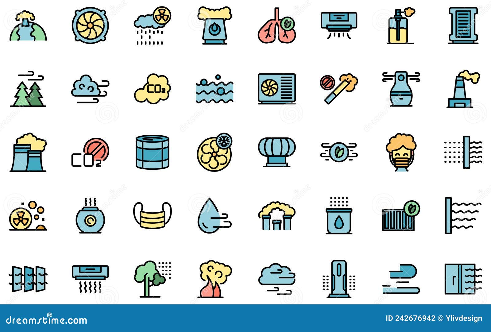 Clean Air Icons Set Vector Flat Stock Illustration - Illustration of ...