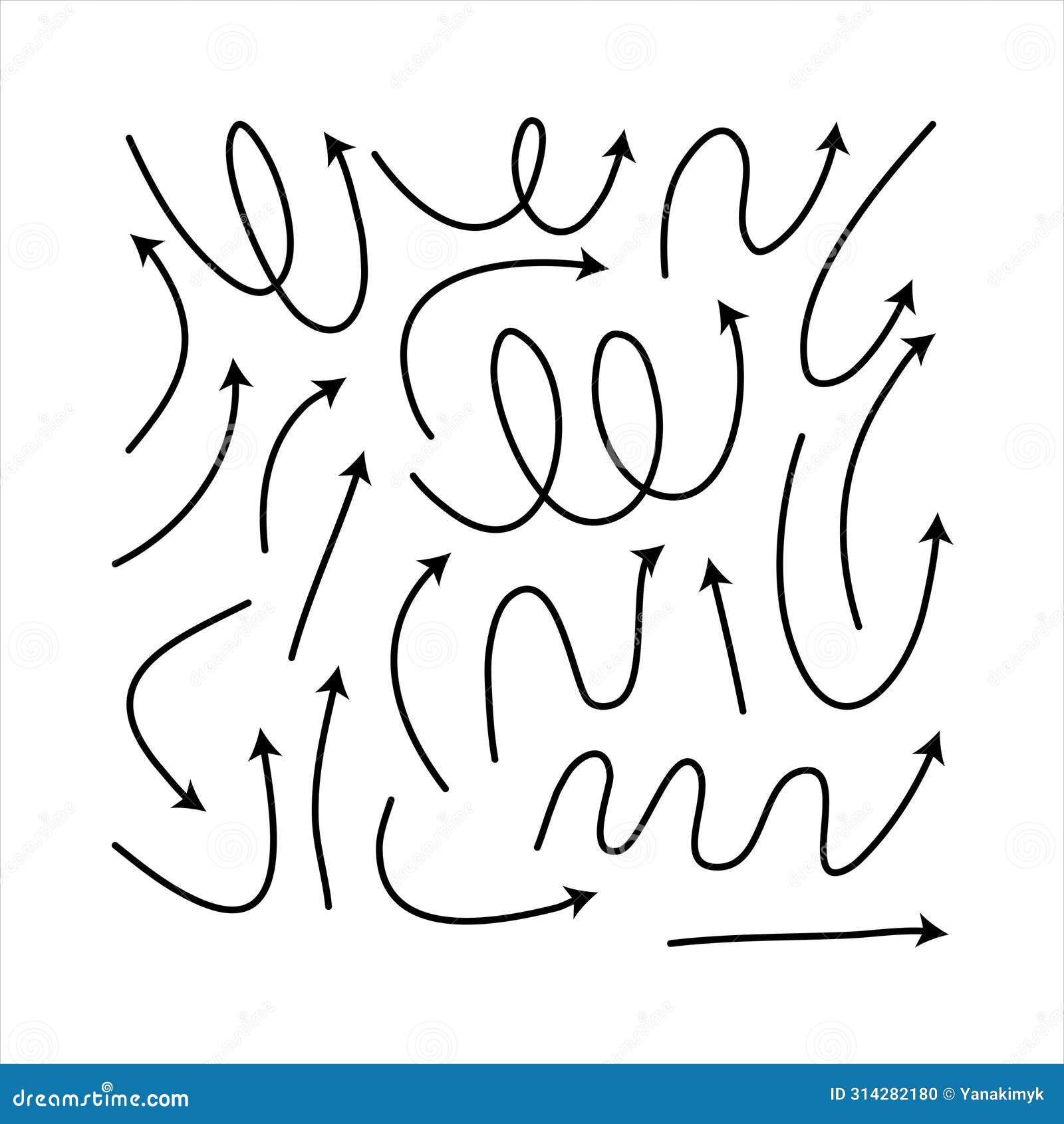 Clean Arrows Style Doodle Set Hand Drawn. Curve Line, Preliminary ...