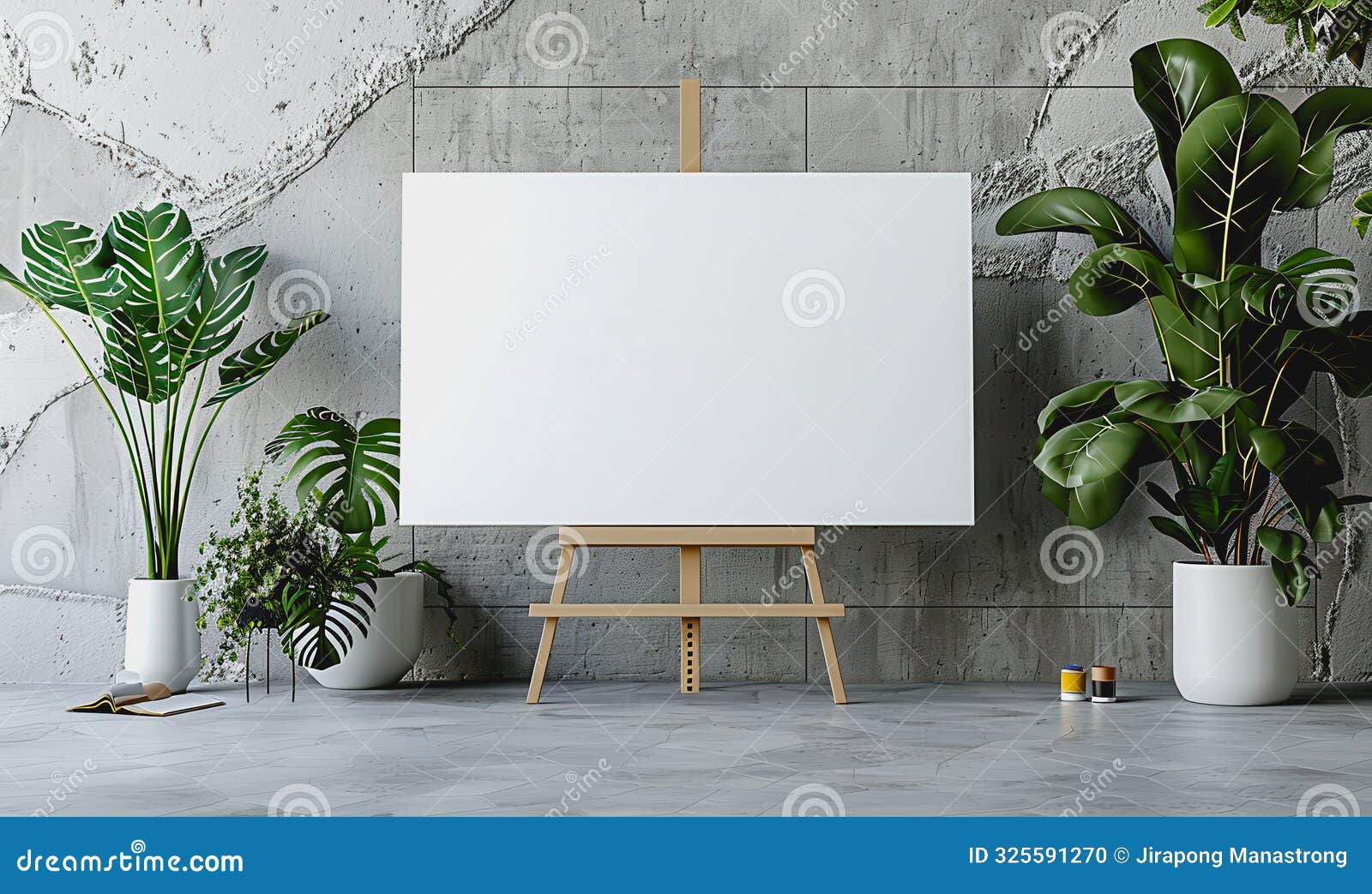 Clean Art Studio with Blank Easel, White Brick Wall, Natural Light ...