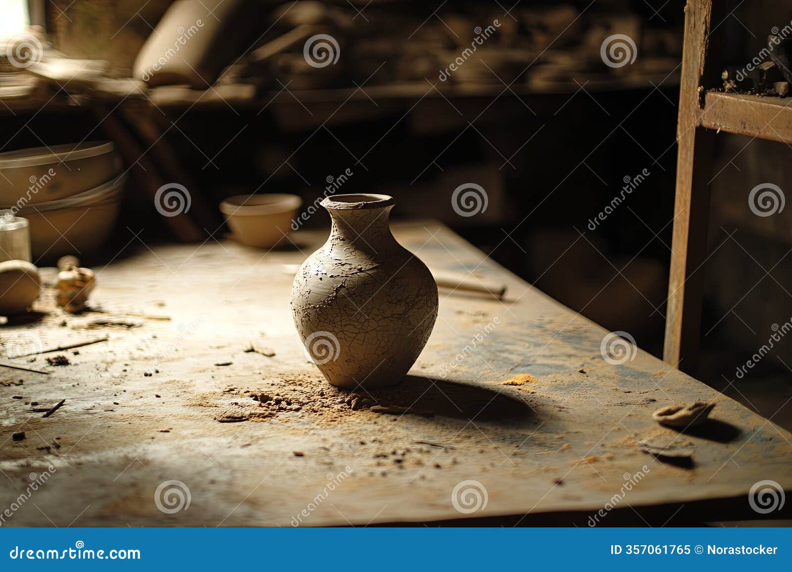 A Clean Artisanal Pottery Workspace with a Single Half-finished Vase ...