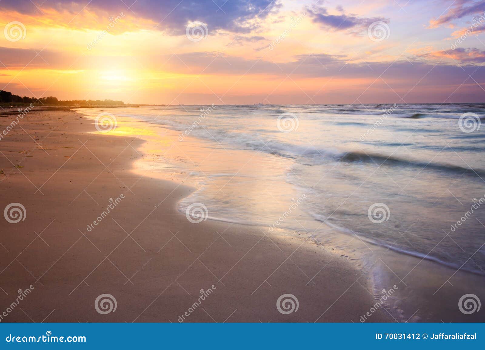 Clean Beach at Sunrise Sunset with Beautiful Waves. Can Be Used Stock ...
